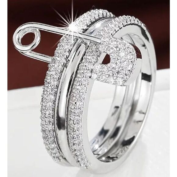No Brand | Jewelry | Nwtgorgeous Ring Sz 9 Silver Security Pin Ring ...